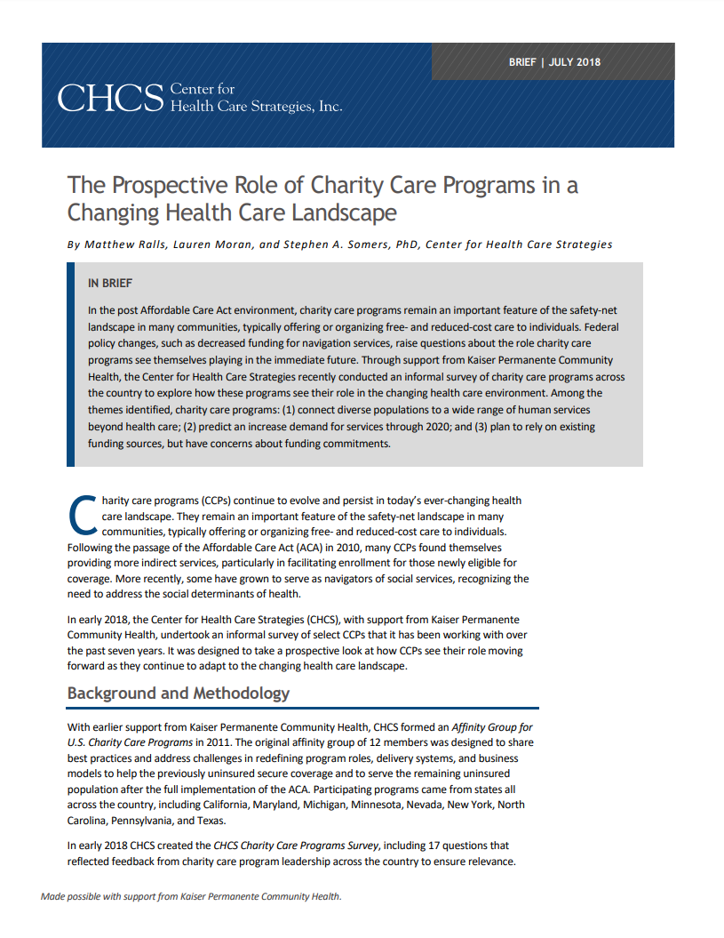The Prospective Role of Charity Care Programs in a Changing Health Care ...